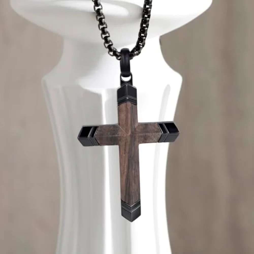 Other | Stainless Steel Wood Cross Necklace Adjustable Chain Minimal ...